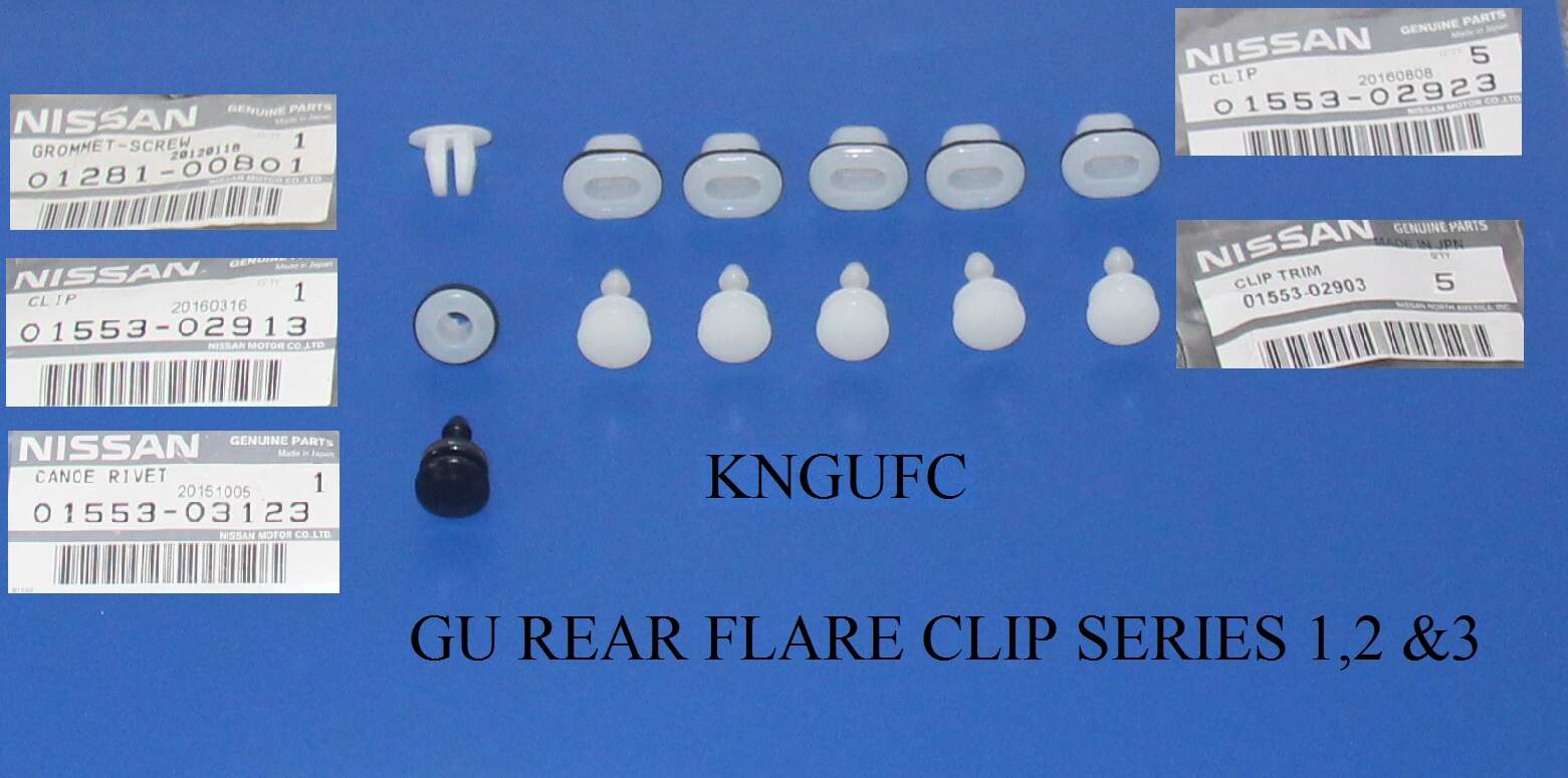GENUINE NISSAN REAR Flare Clip SET to fit Nissan GU Patrol Wagon series ...